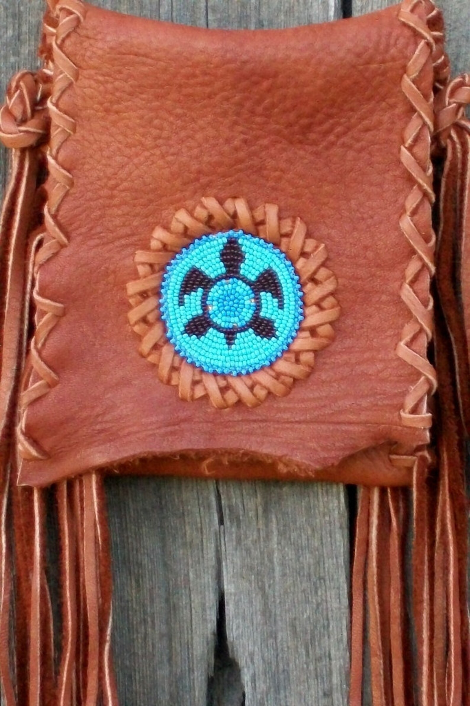 Beaded Turtle Bag , Leather Phone Bag , Fringed Turtle Bag , Festival ...