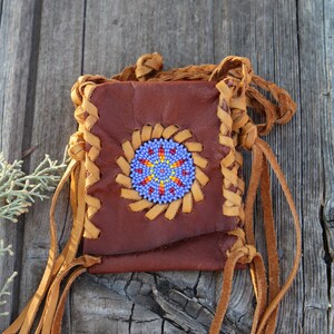 Beaded Amulet Bag , Beaded Necklace Bag , Leather Medicine Pouch ...