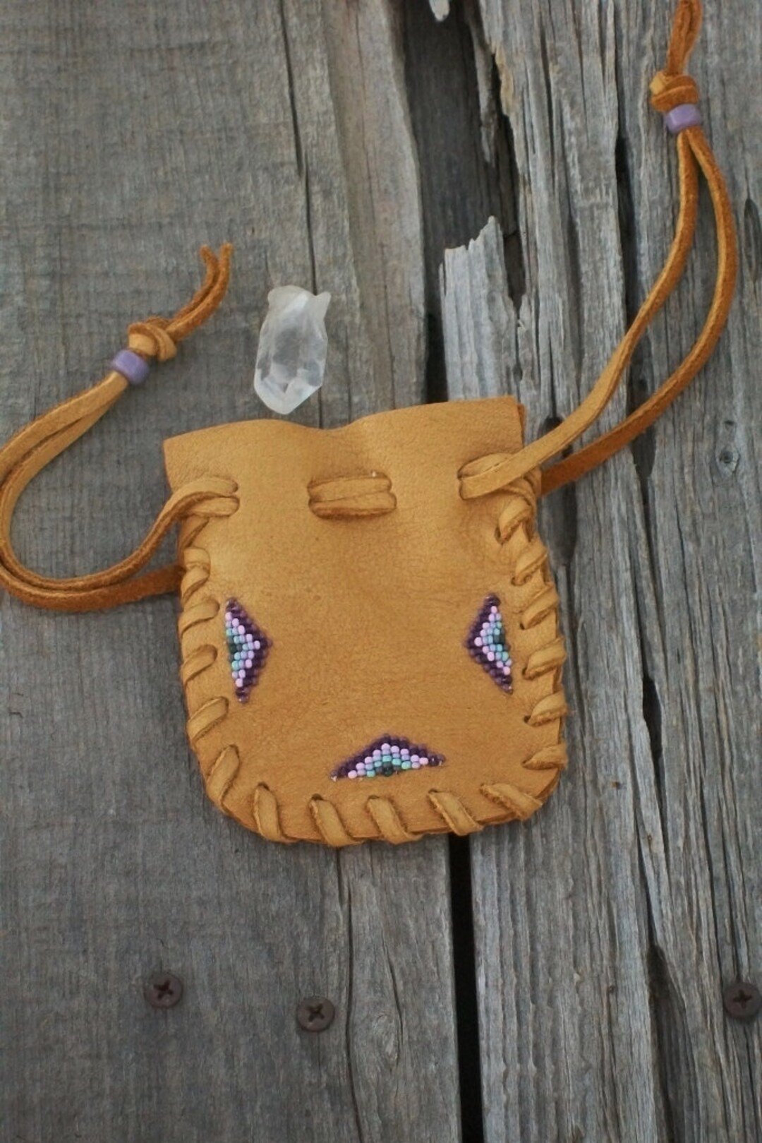 Drawstring Pouch , Beaded Crystal Bag, Beaded Medicne Bag, Leather Bag ...