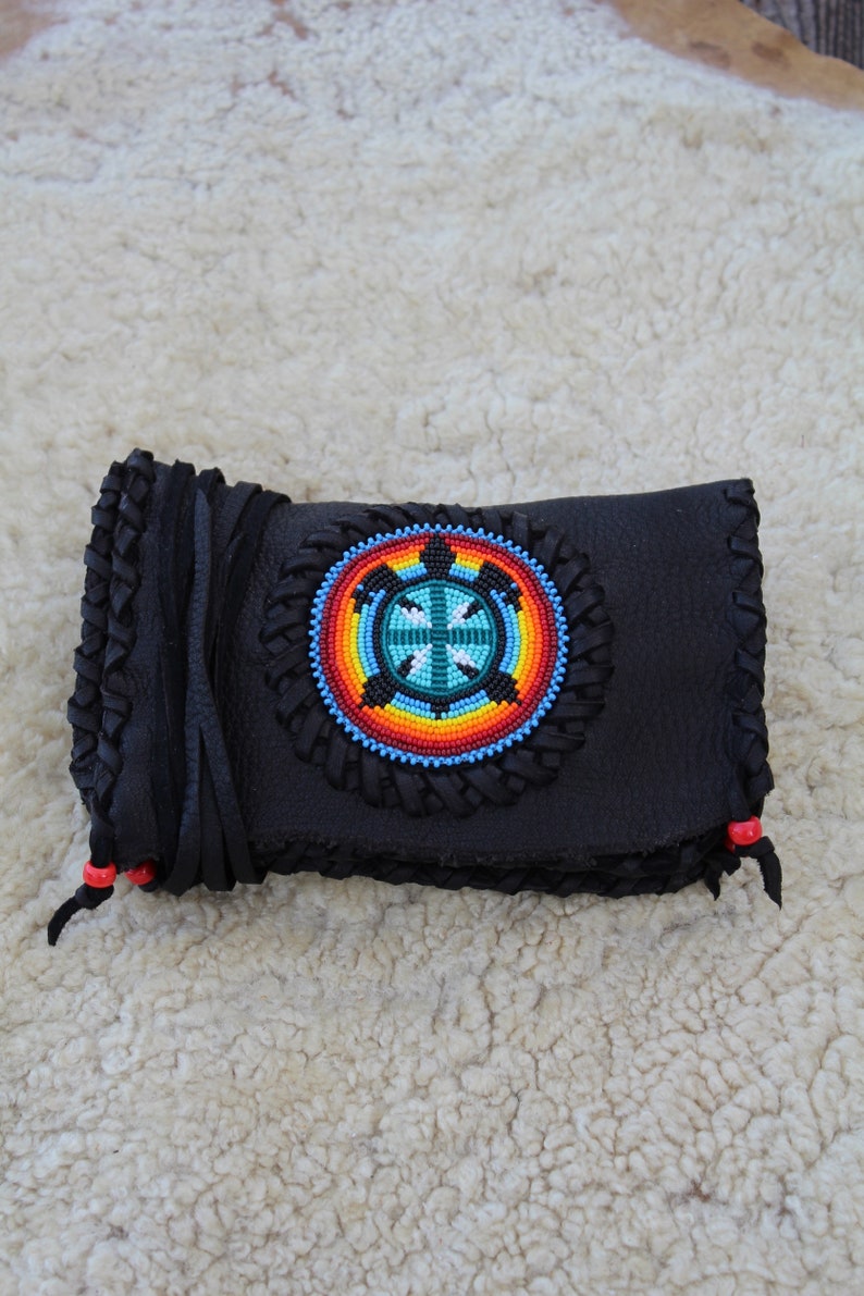 Black Leather Clutch Beaded Turtle Clutch Shamans Medicine - Etsy