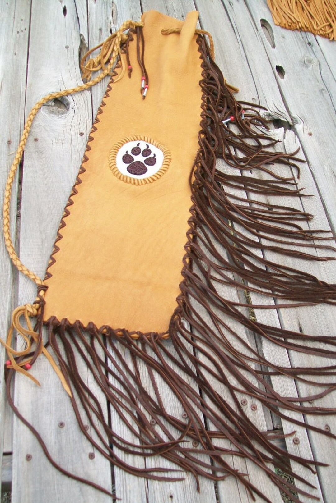 Pipe Bag With Beaded Wolf Paw Leather Pipe Bag Chanupa Bag - Etsy