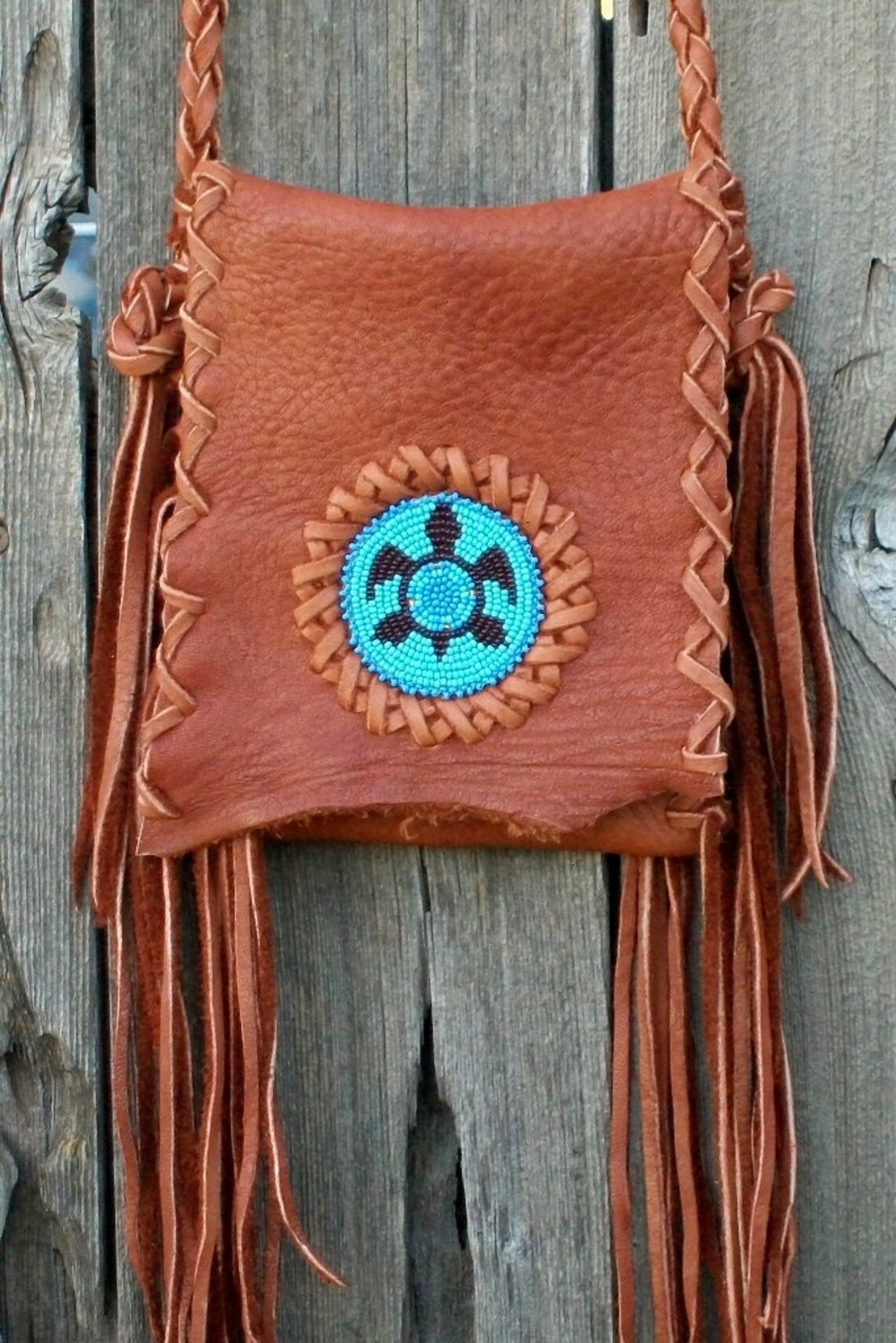 Beaded Turtle Bag , Leather Phone Bag , Fringed Turtle Bag , Festival ...