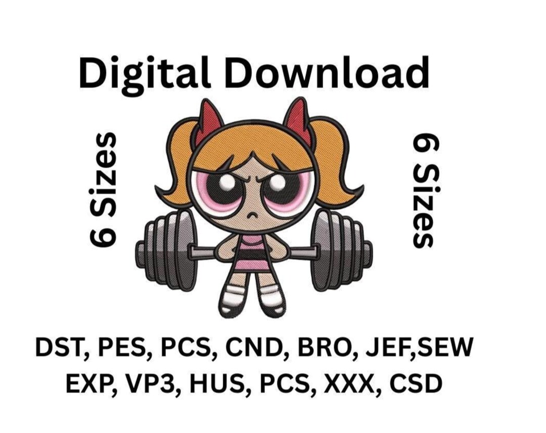Powerpuff Girls Bubbles Weightlifting Embroidery Design , Cartoon Girl Machine Embroidery File ...