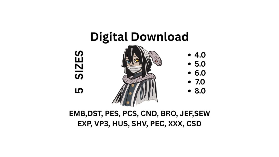 Demon Slayer Inspired Embroidery Design | Obanai Iguro Design | Digital ...