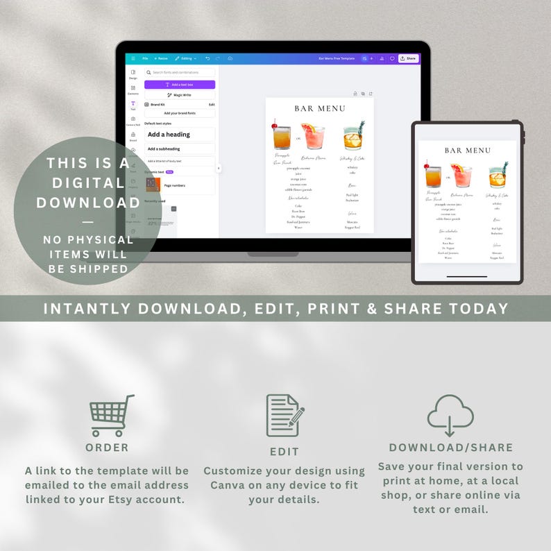Editable Wedding Bar Menu Template | Custom Drink Sign (canva) - Etsy