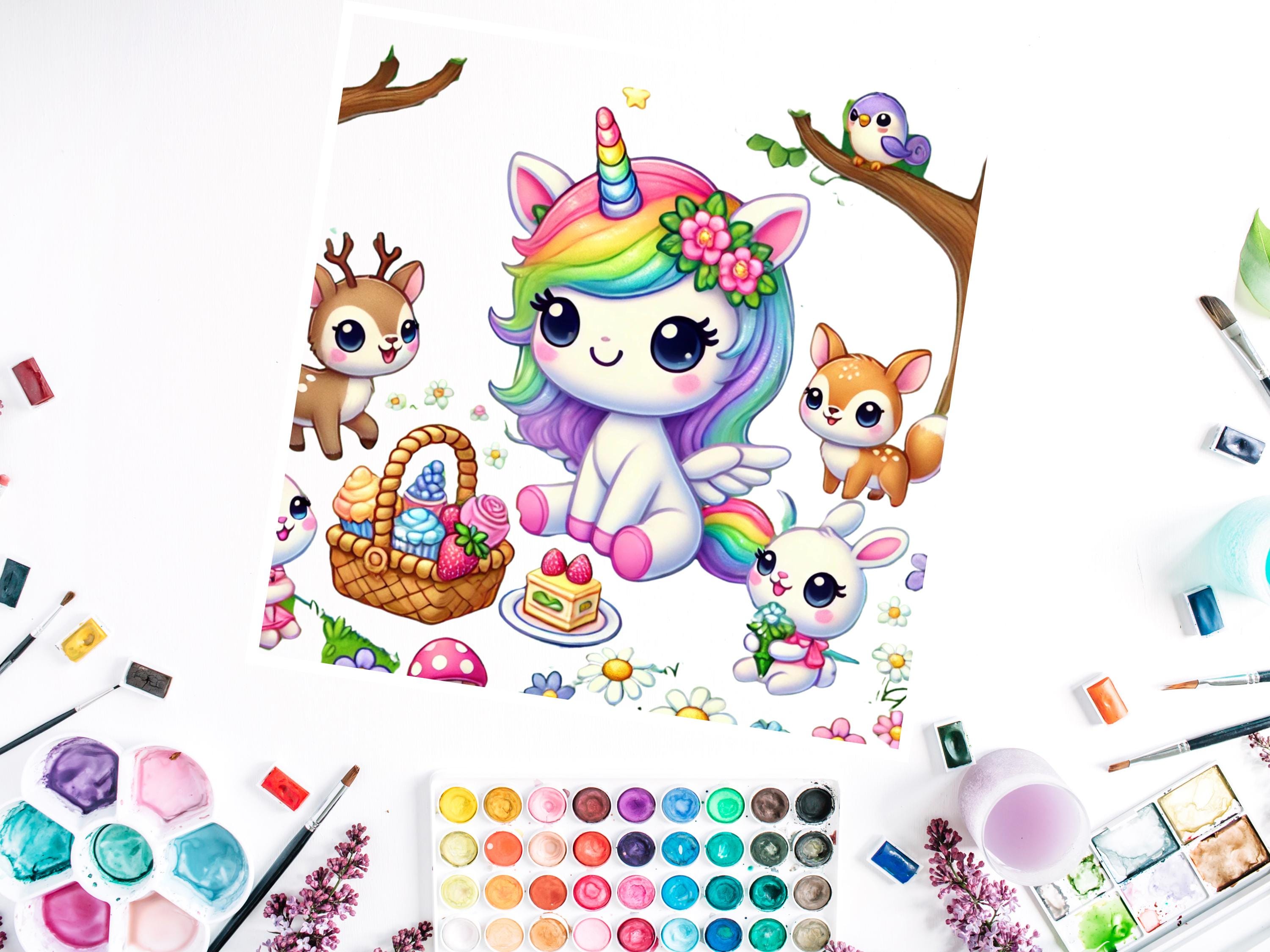 Magical Unicorn Forest Coloring Page Printable Digital Download Cute ...