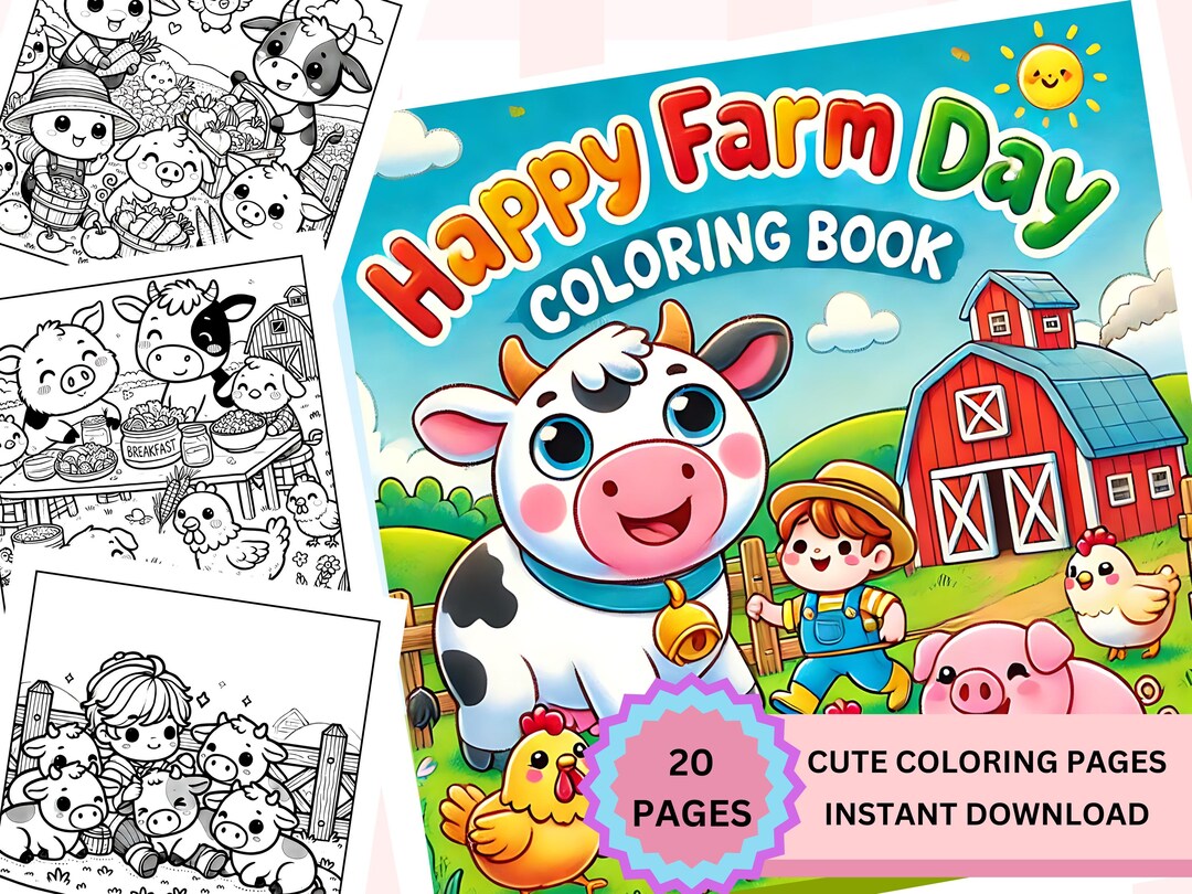 Kawaii Farm Animal Coloring Book – 20-page Cute Farm Animal Printable ...