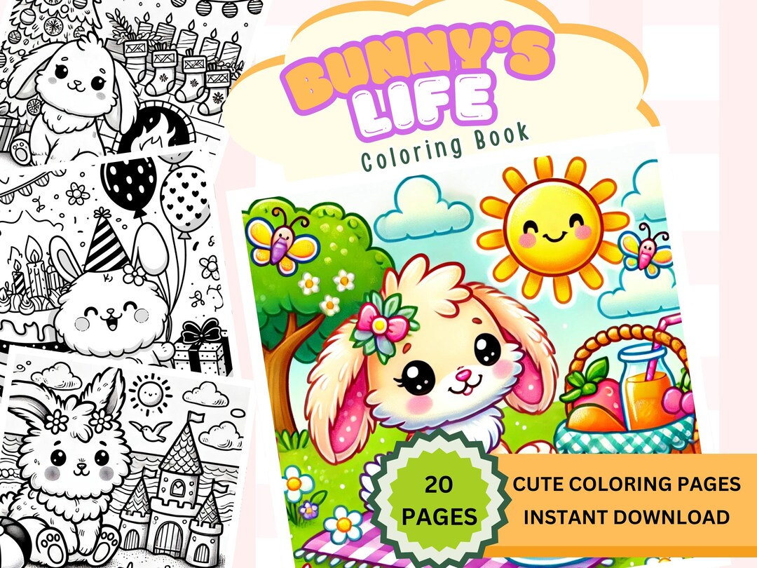 Cute Bunny Coloring Pages Printable PDF for Kids Toddlers and Girls ...