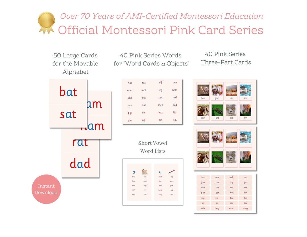 Montessori Pink Series Cards: Three-part & Movable Alphabet (PDF ...