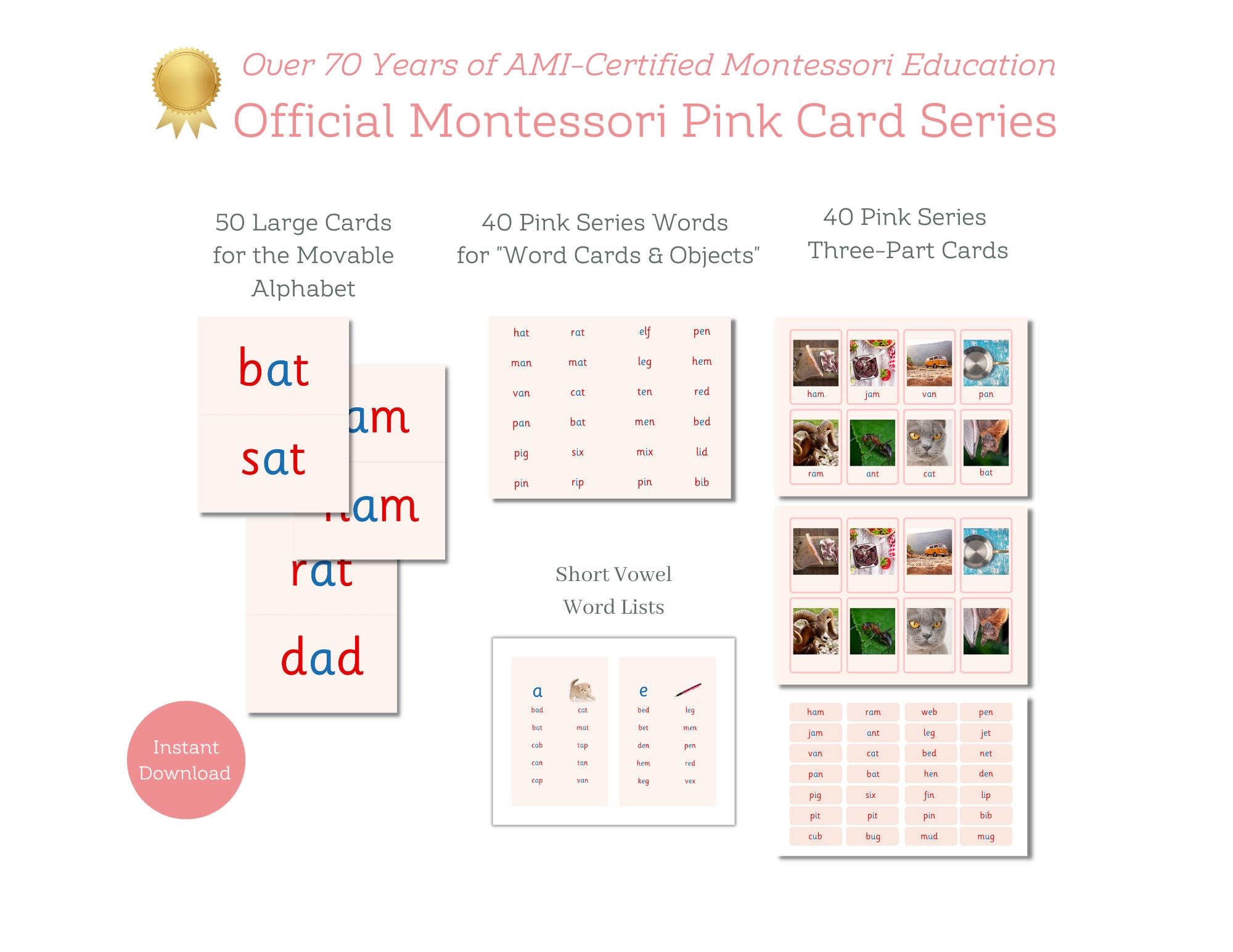 Montessori Pink Series Cards, Three-part & Movable Alphabet (PDF ...