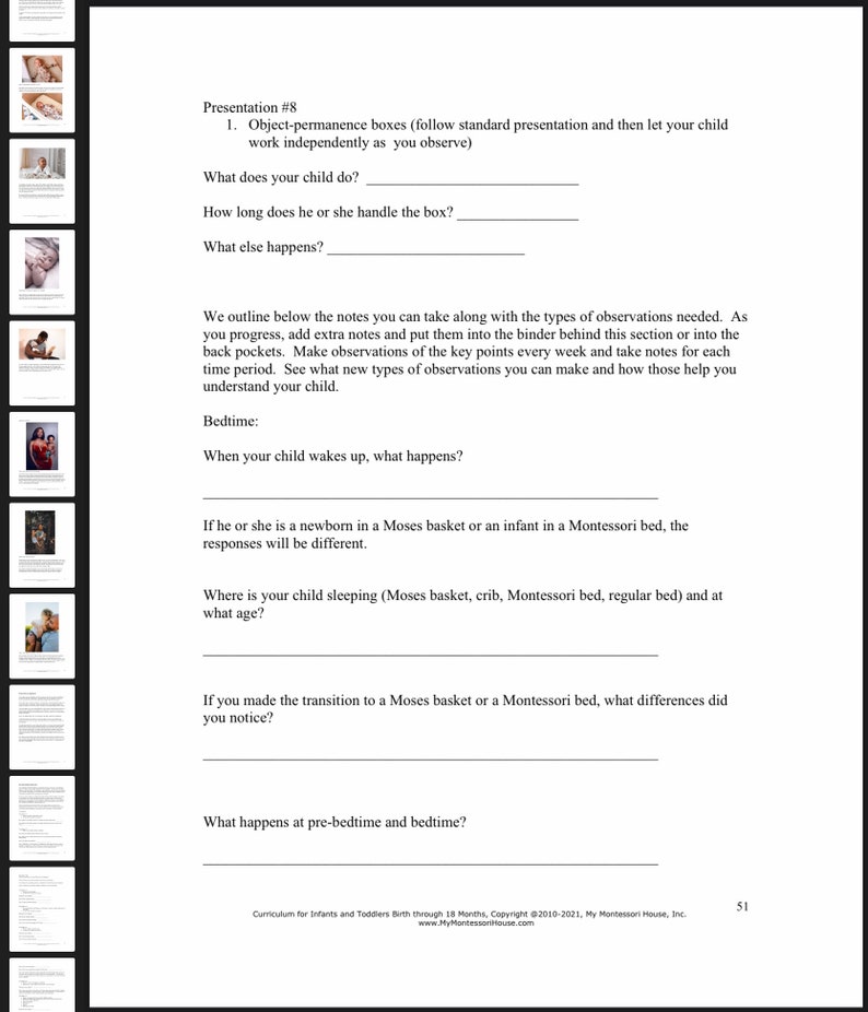 Montessori Curriculum Teaching Album at Home for Infants and - Etsy