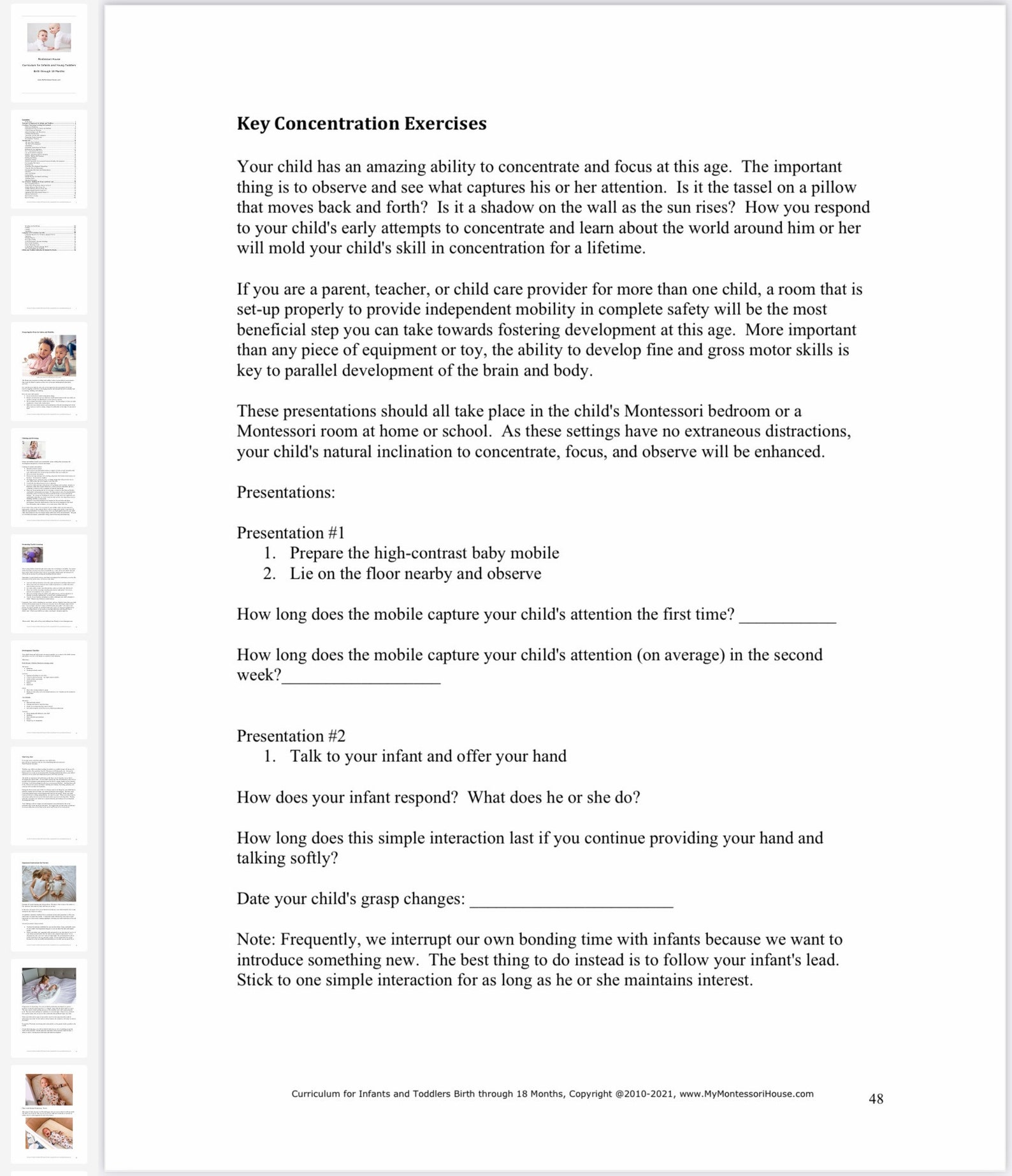 Montessori Curriculum Teaching Album at Home for Infants and - Etsy