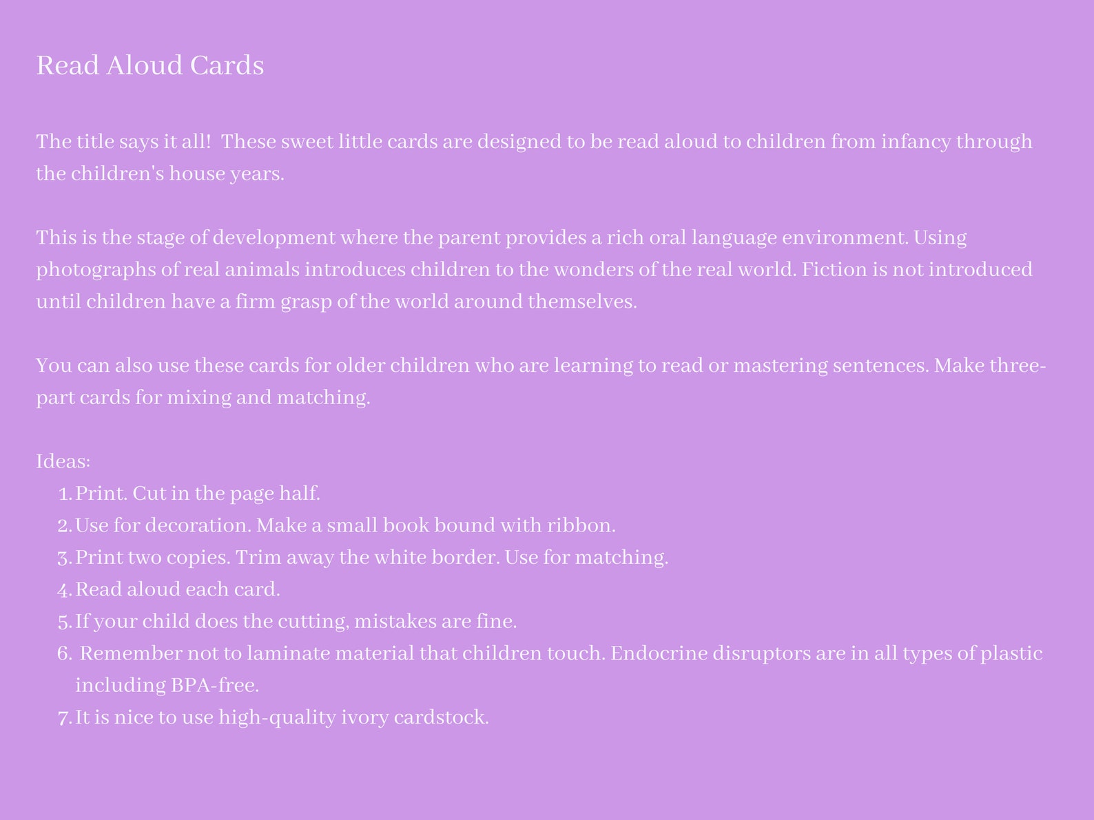Montessori Infant Read-aloud Cards: Rich Language, Animal Photos SET 1 ...