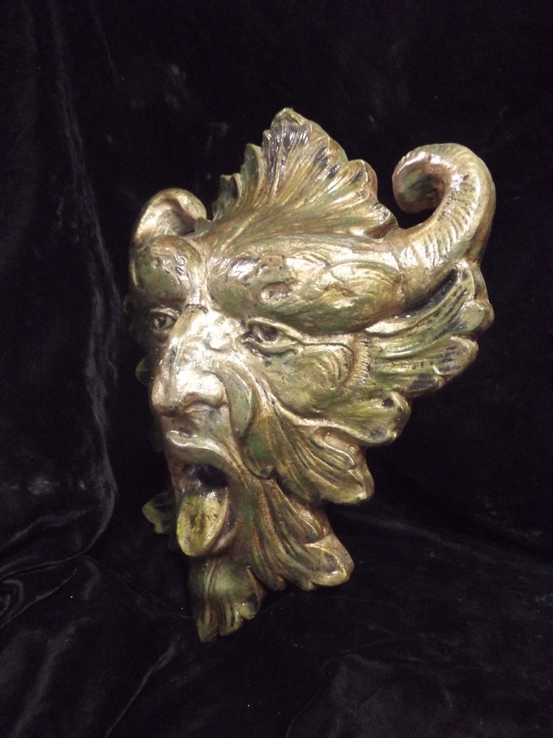 Horned Satyr Greenman Wall Plaque Leafman Gargoyle Celtic Medieval Leaf ...