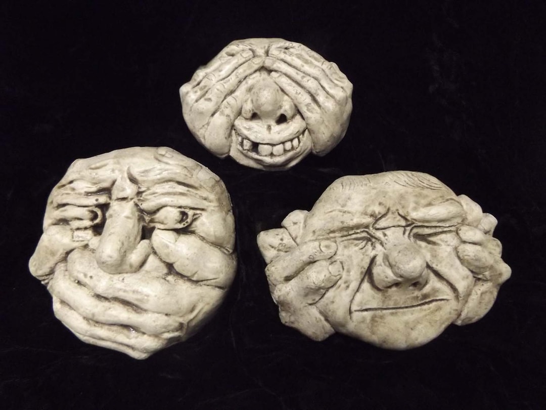 Grotesque Gargoyle Faces See Hear Speak No Evil Wall Hanging Set Plaque ...