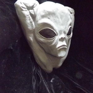 Alien Face Plaque Wall Hanging Grey Black Extra Terrestrial Little Gray ...