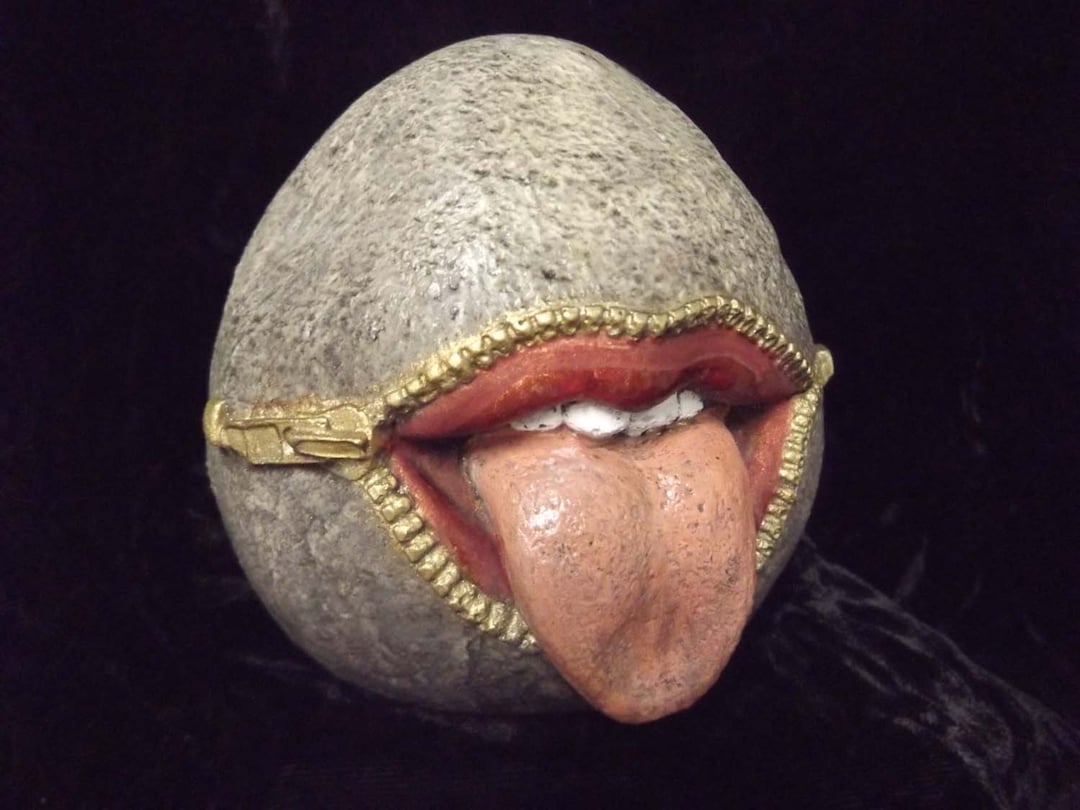 Garden Decor Zippered Tongue Rock Statue Unusual Odd Weird Strange ...