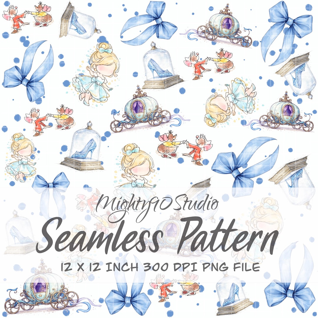 Princess Seamless Pattern: Glass Slipper Carriage, Powder Blue (PNG ...
