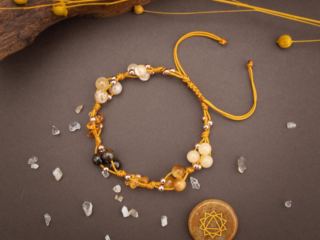 Solar Plexus Chakra Natural Stone Bracelet Tigers Eye,bronzite, Amber ...