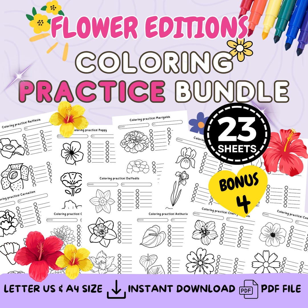 Flower Coloring Practice Sheets Blending and Texture PDF Pattern - Etsy