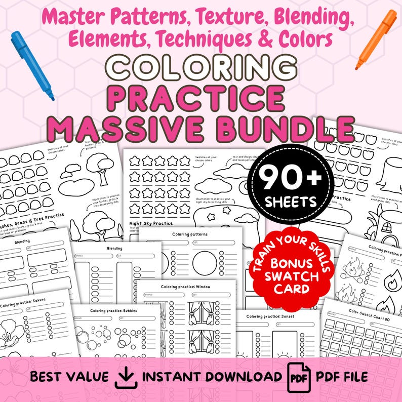 Coloring Practice Bundle 90+ Sheets for Alcohol Markers (PDF) - Etsy