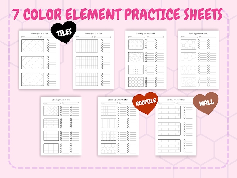 Coloring Practice Sheets Blending Texture Swatch Charts PDF Pattern - Etsy