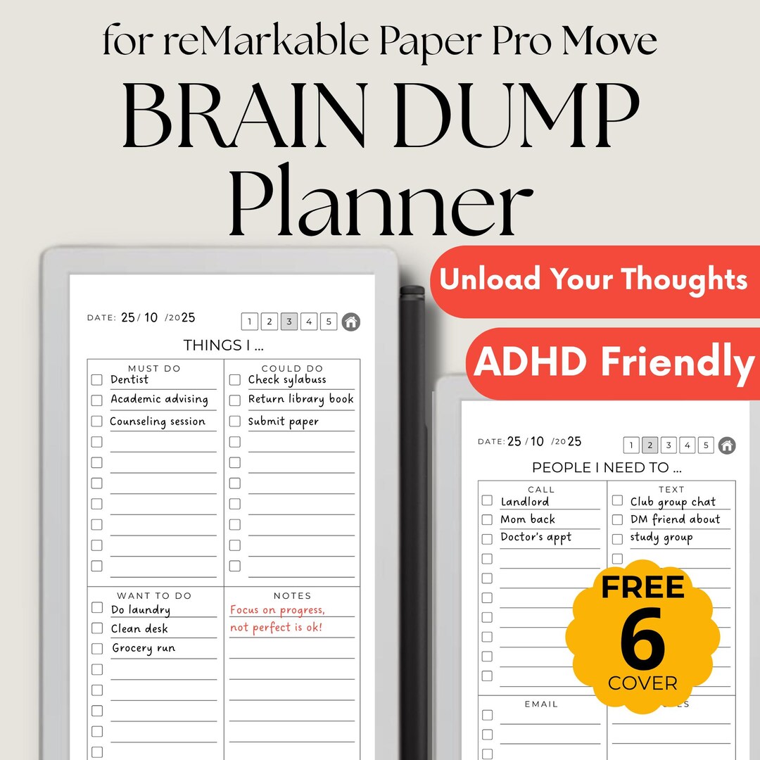 ADHD Brain Dump Template for Remarkable Move: Focus Planner Mind ...