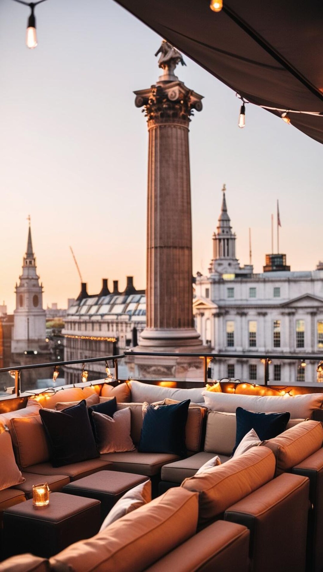 A Stylish London Rooftop Bar With Cozy Seating, Glowing String Lights ...