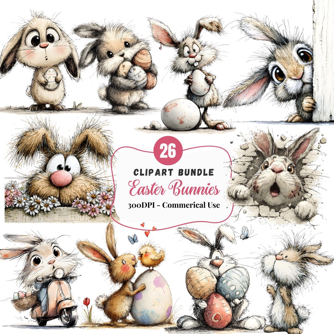 Whimsical Easter Rabbit Clipart | Spring Bunny PNG for Scrapbooking ...