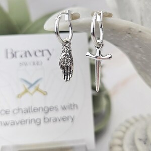 Tiny Hoops Dagger Earrings - Knife Earrings - Sword Earrings - Huggie Hoops - Mismatched ...