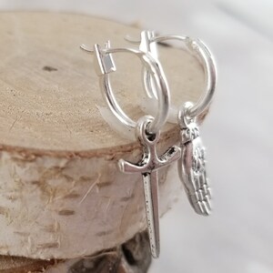 Tiny Hoops Dagger Earrings - Knife Earrings - Sword Earrings - Huggie Hoops - Mismatched ...