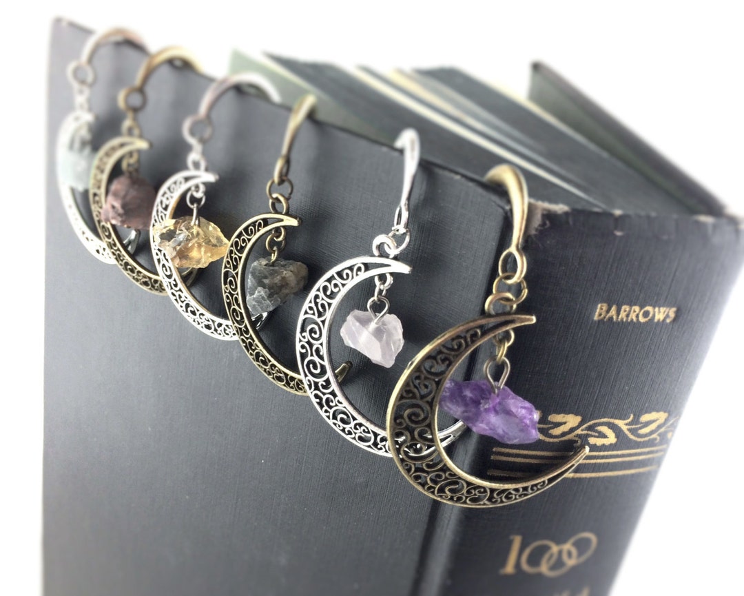 Gemstone Moon Bookmark: Celestial Silver Shepherds Hook Bookish Gift - Etsy