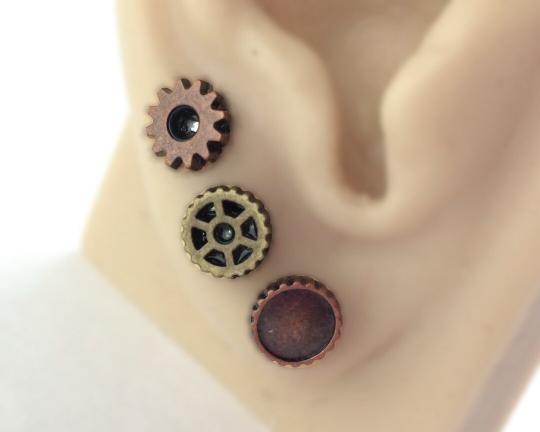 Steampunk Gear Stud Earring Set: Multiple Piercing Cartilage Jewelry - Etsy