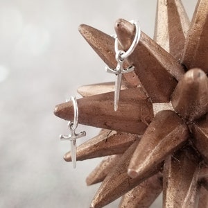 Tiny Hoops Dagger Earrings - Knife Earrings - Sword Earrings - Huggie Hoops - Mismatched ...