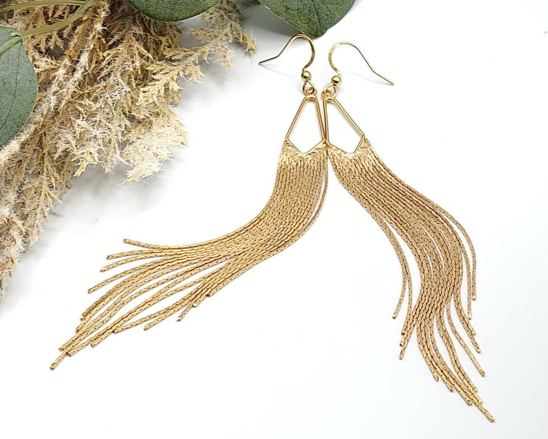 Long Gold Tassel Earrings: Stainless Steel Chain Duster Earrings - Etsy
