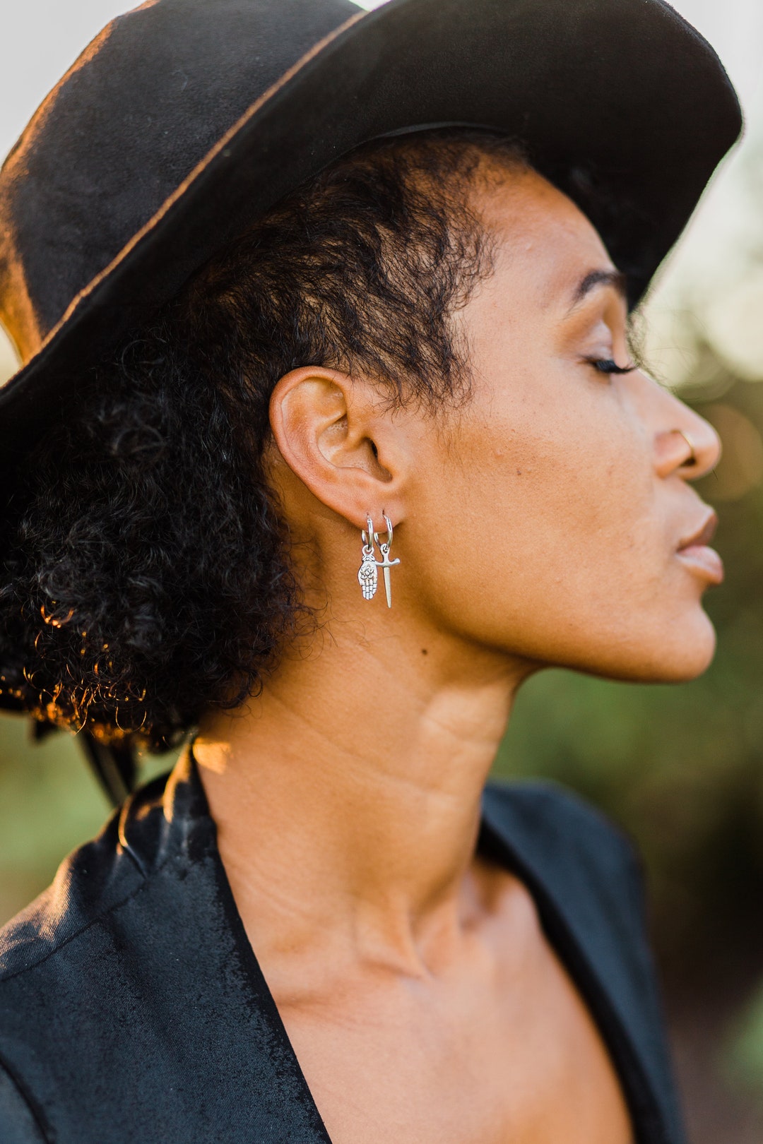 Tiny Hoops Dagger Earrings - Knife Earrings - Sword Earrings - Huggie Hoops - Mismatched ...