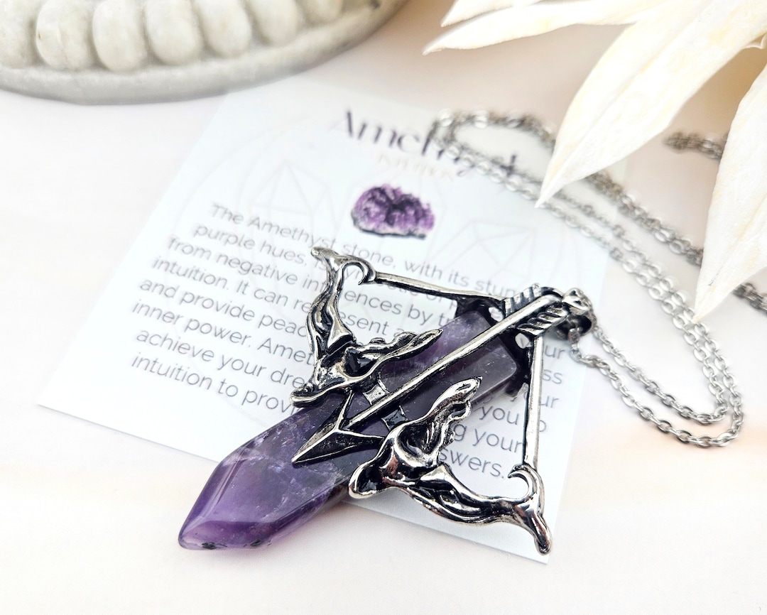 Bow and Arrow Necklace-amethyst Archery Pendant - Archer Gift ...
