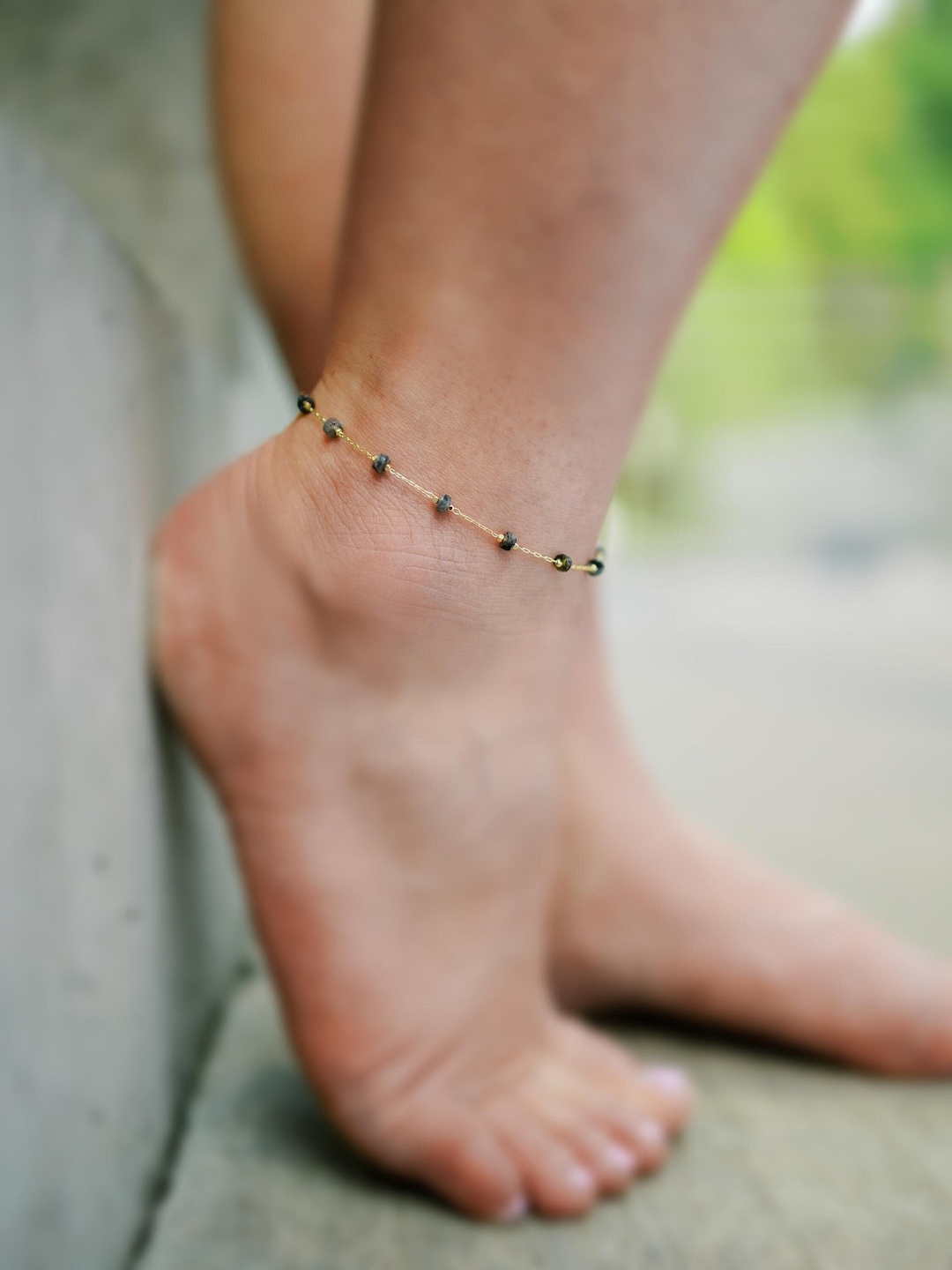 18K Gold Gemstone Anklet: Dainty Crystal Ankle Bracelet - Etsy