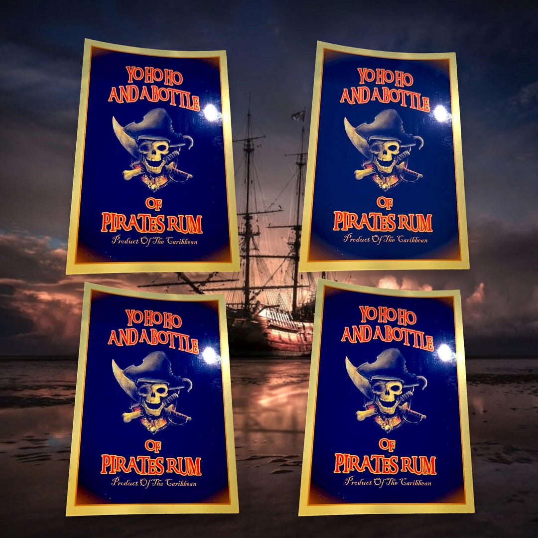 4 X Pirate Rum Themed Golden Wine Bottle Stickers - Etsy