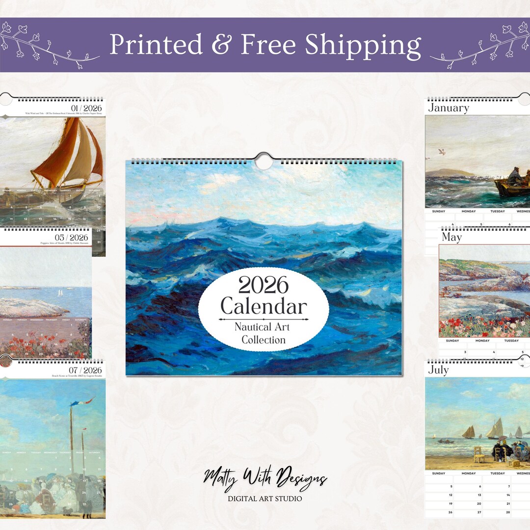 2026 Nautical Calendar, Classic Maritime Art, Naval & Beach Scenes ...