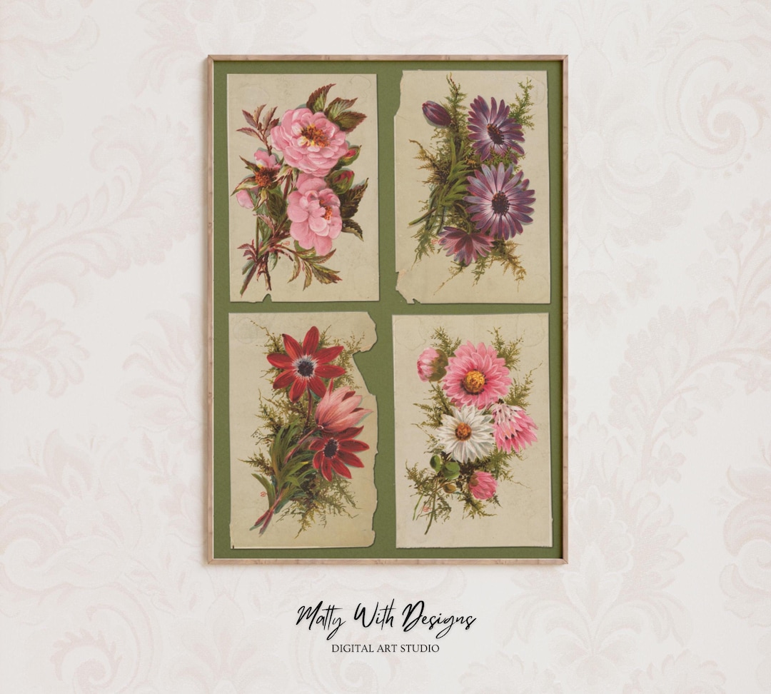Vintage Victorian Flower Calling Cards Print: Rustic Cottage Decor ...