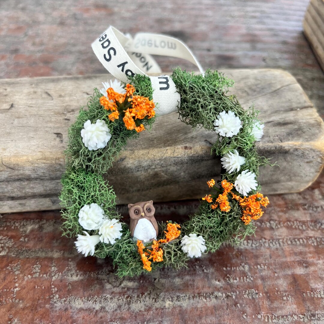 Mini Owl Grapevine Wreath, Rear View Mirror Charm, Car Diffuser With ...