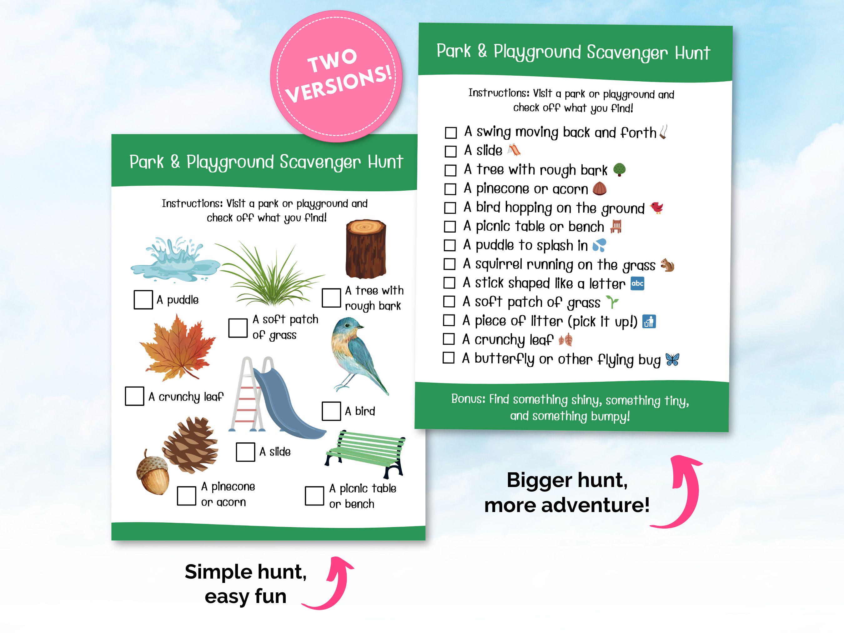 Printable Park Scavenger Hunt for Kids – Outdoor Screen-free Playground ...