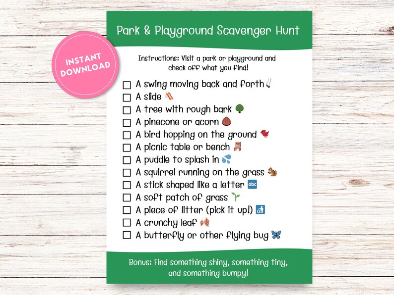 Printable Park Scavenger Hunt for Kids – Outdoor Screen-free Playground ...