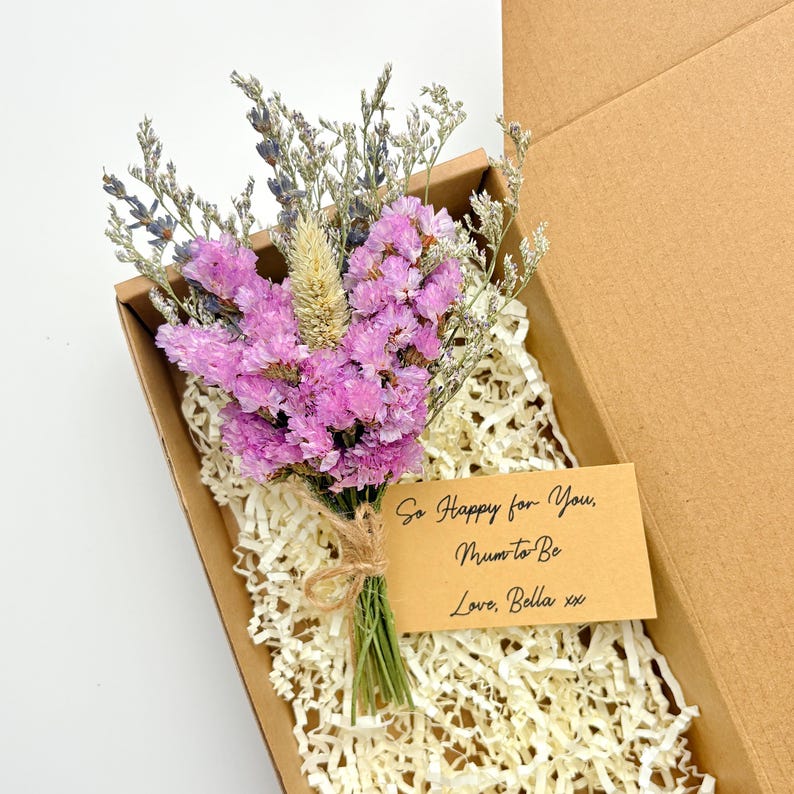 Baby Shower Gift for Mom to Be, Handmade Dried Flower Posy With Custom ...