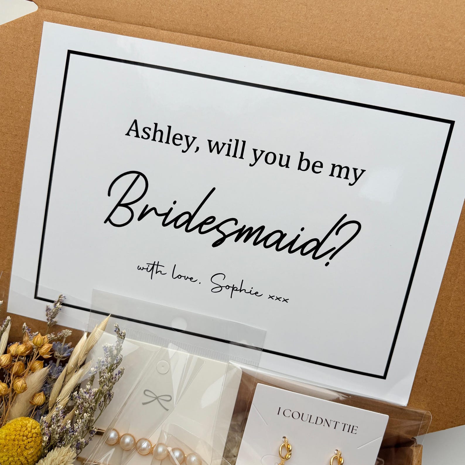Personalised Bridesmaid Proposal Gift Box With Dried Flowers, Pearl ...