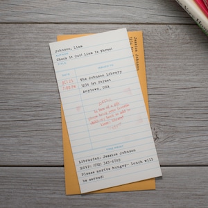 Personalized, Library Check-out Card Birthday Party Invitations - Etsy
