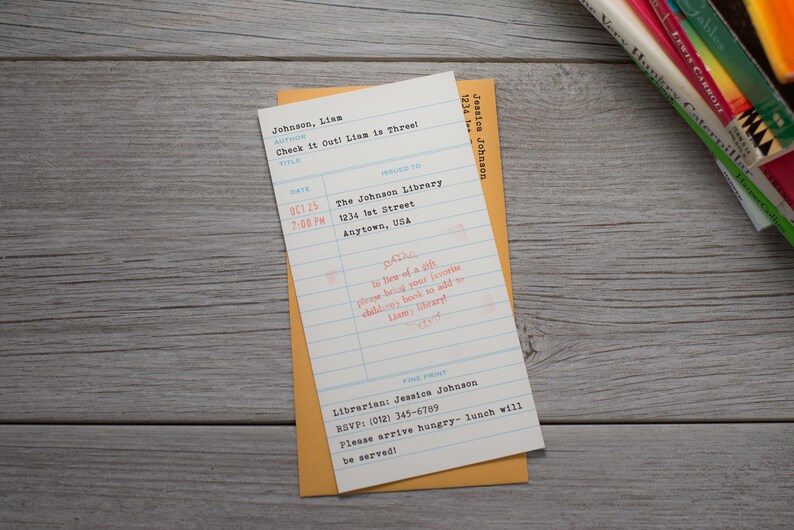 Personalized, Library Check-out Card Birthday Party Invitations - Etsy