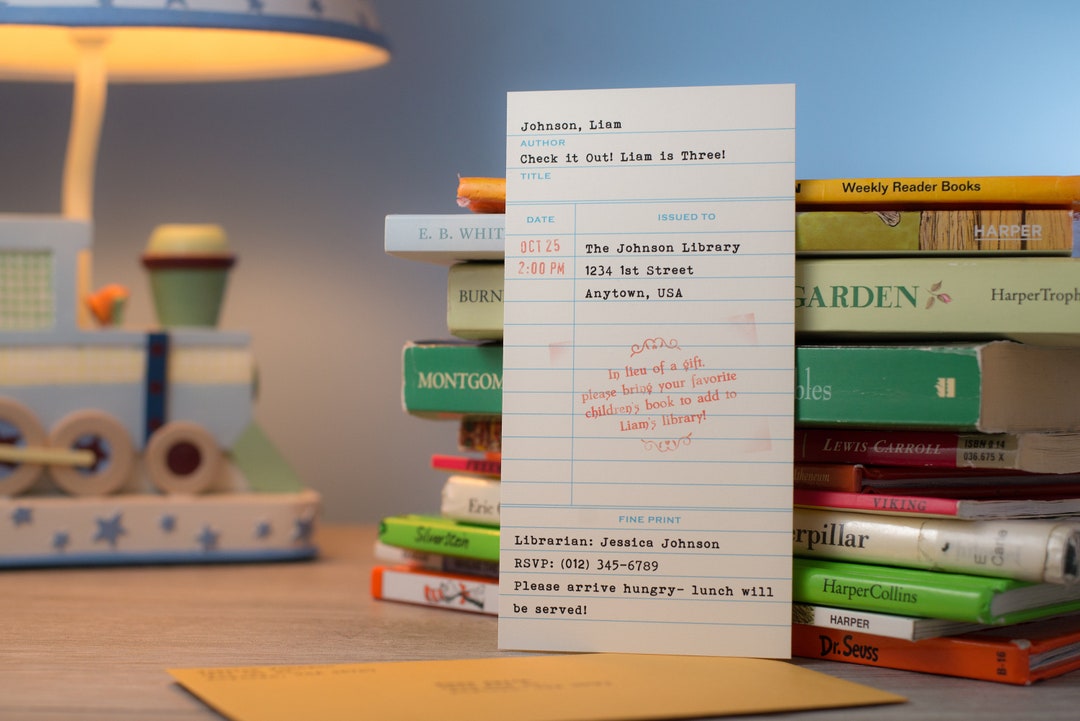 Personalized, Library Check-out Card Birthday Party Invitations - Etsy
