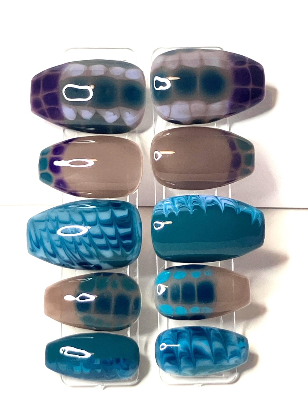 Sea Glass Effect Press on Nails: Turtle Tide Ballerina Set - Etsy